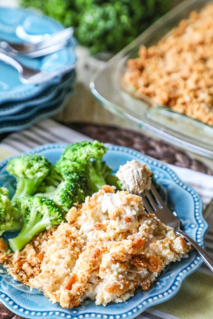 Creamy Chicken and Rice Casserole with Ritz Cracker Topping · Easy ...