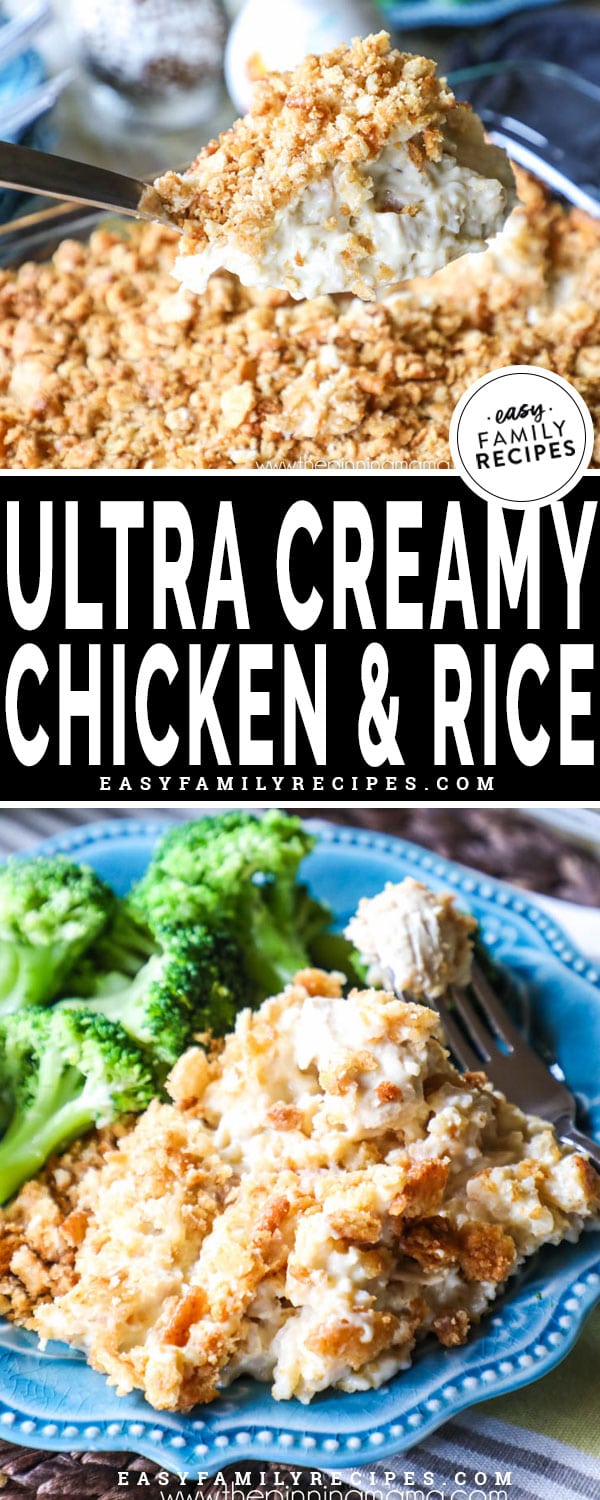 Creamy Chicken and Rice Casserole with Ritz Cracker Topping · Easy ...