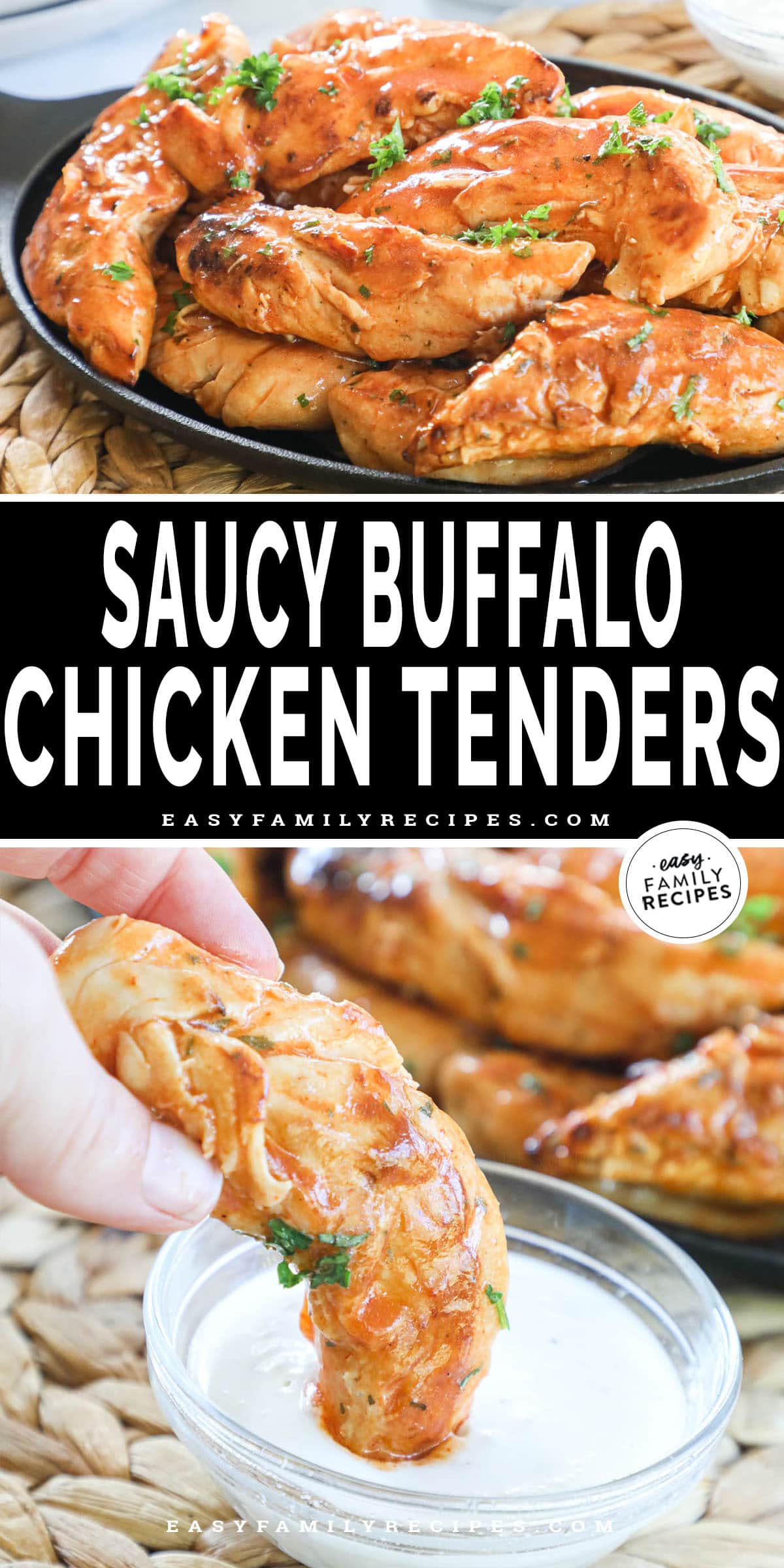 Saucy Buffalo Chicken Tenders {No breading} · Easy Family Recipes