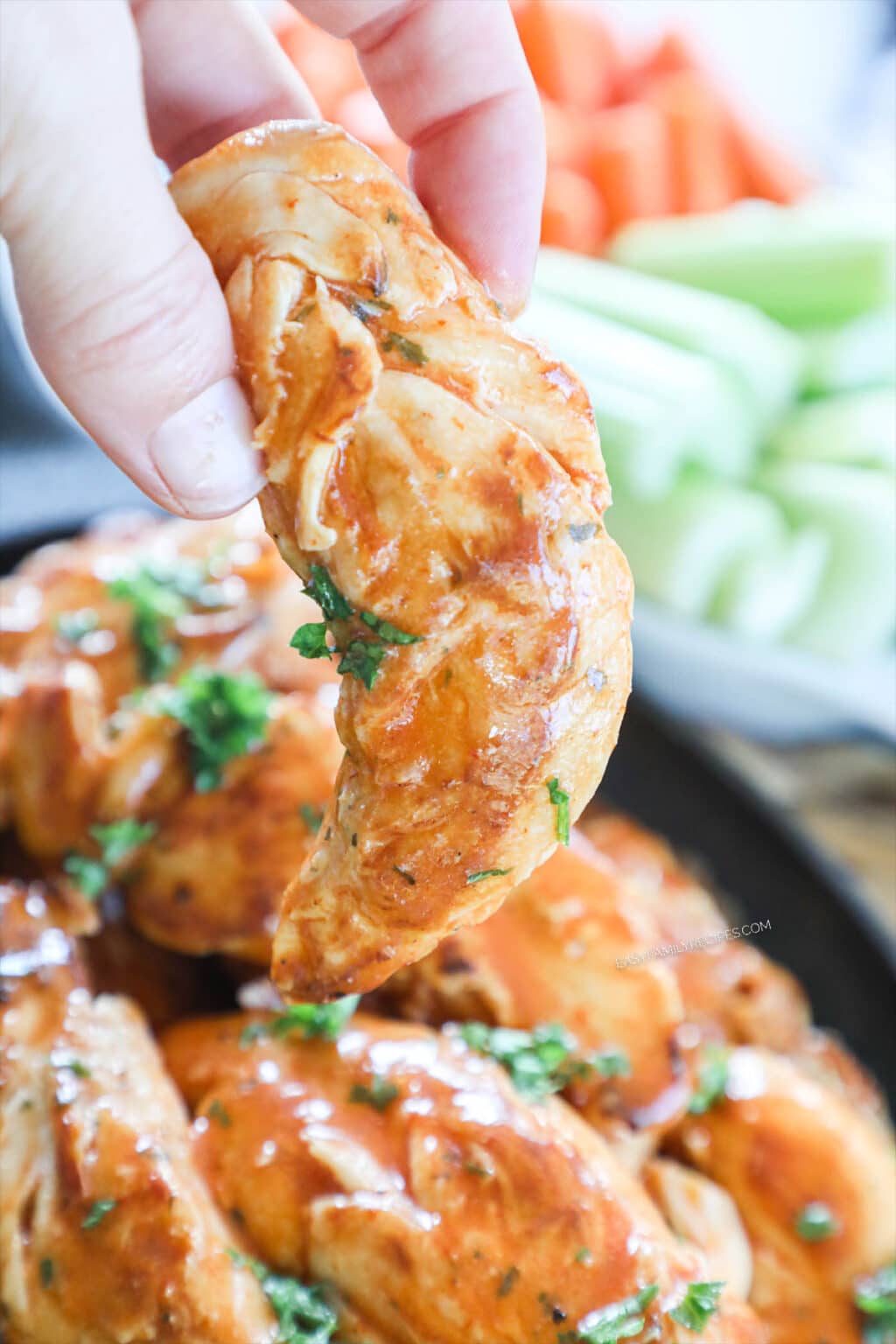Saucy Buffalo Chicken Tenders {No breading} · Easy Family Recipes