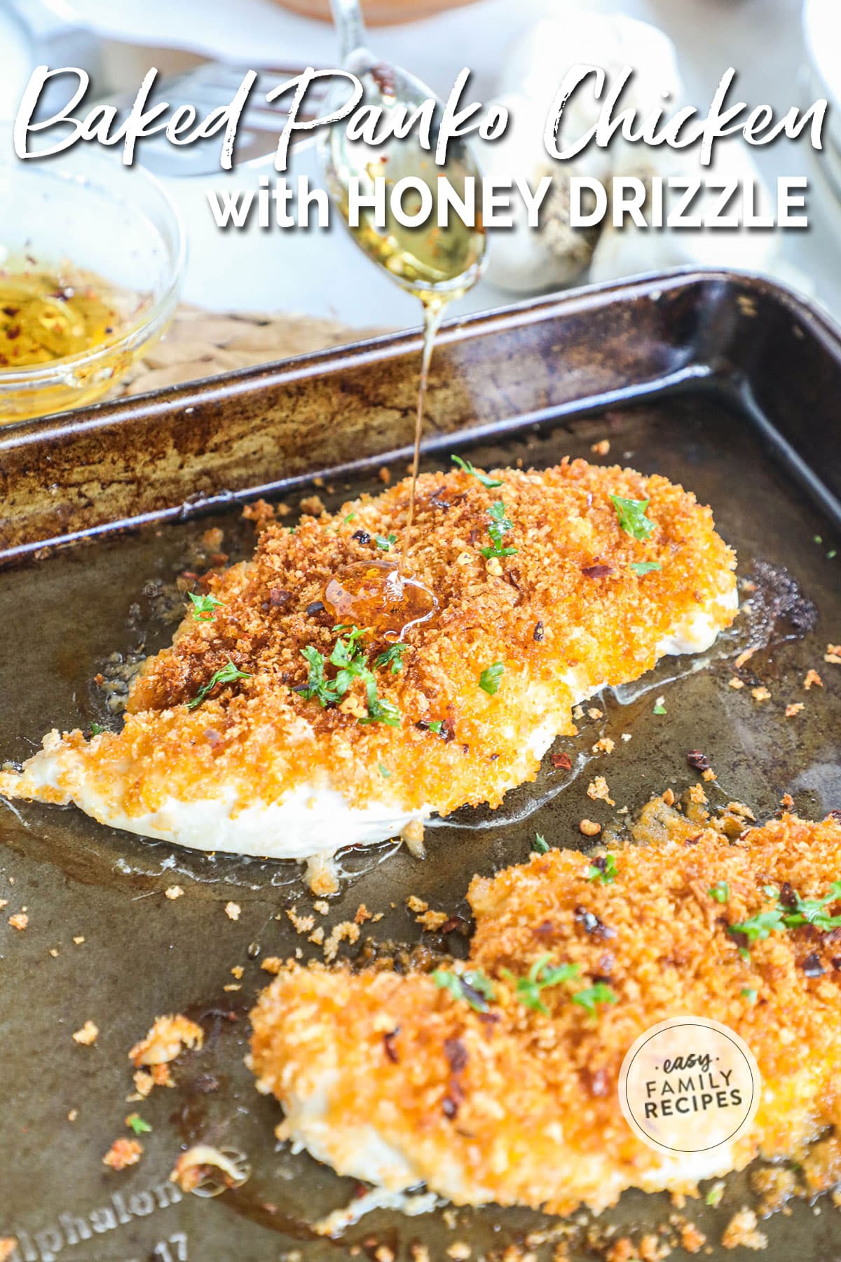 Baked Panko Chicken with Honey Drizzle · Easy Family Recipes