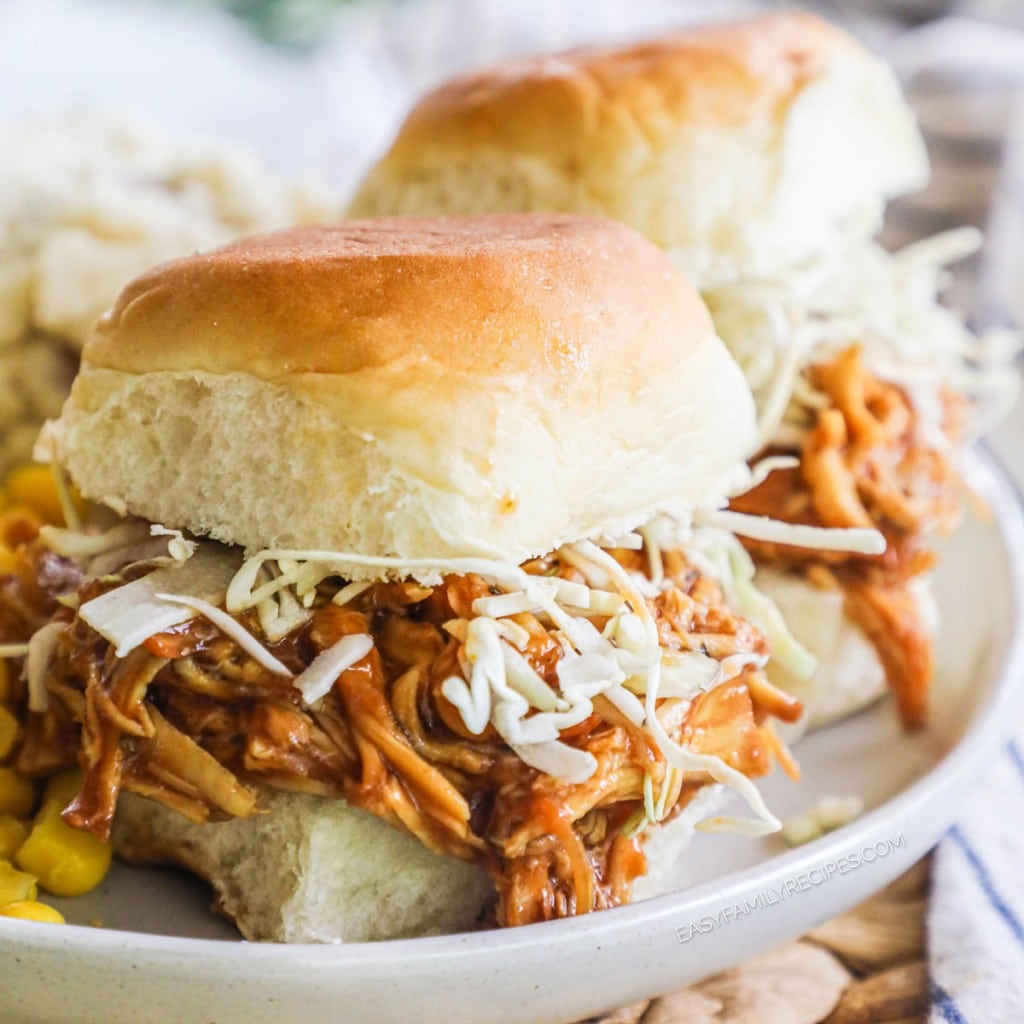Crockpot BBQ Chicken Sliders with Ranch Slaw · Easy Family Recipes