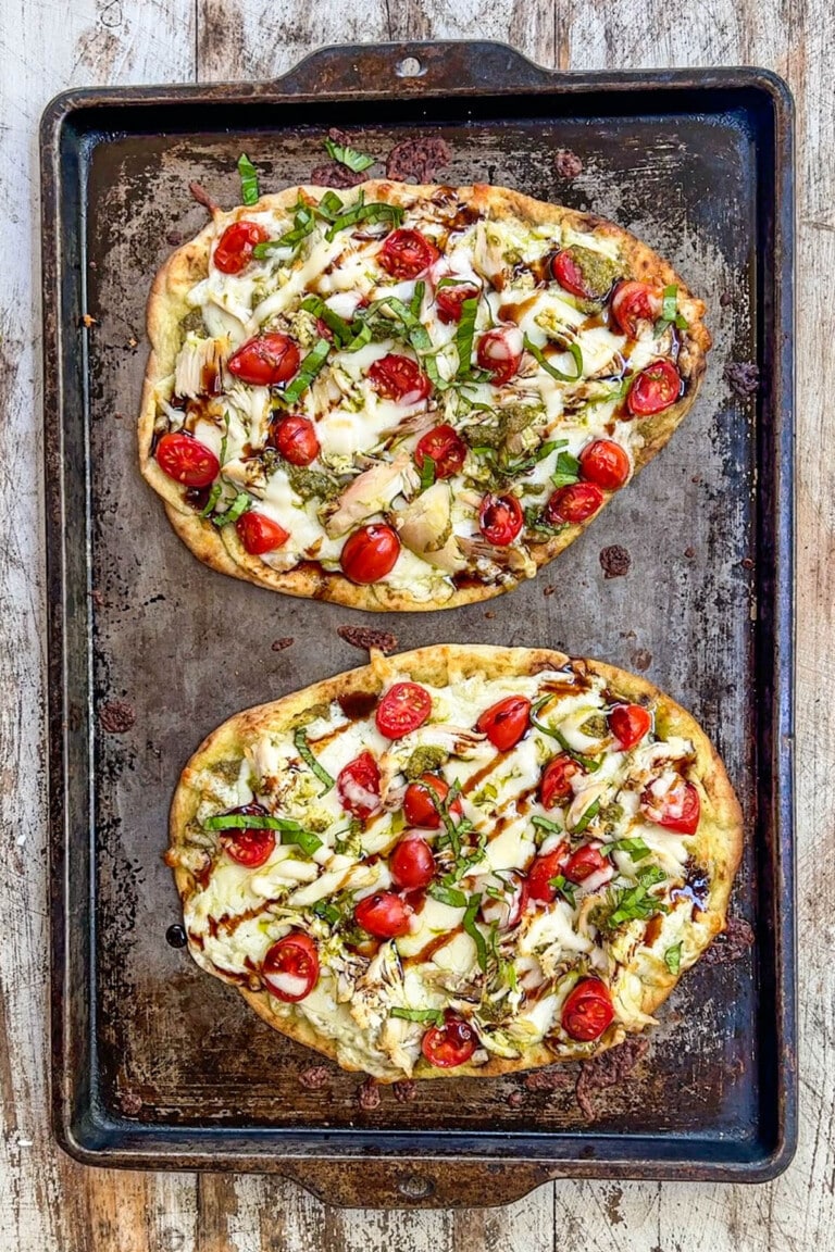 Caprese Flatbread with Chicken · Easy Family Recipes