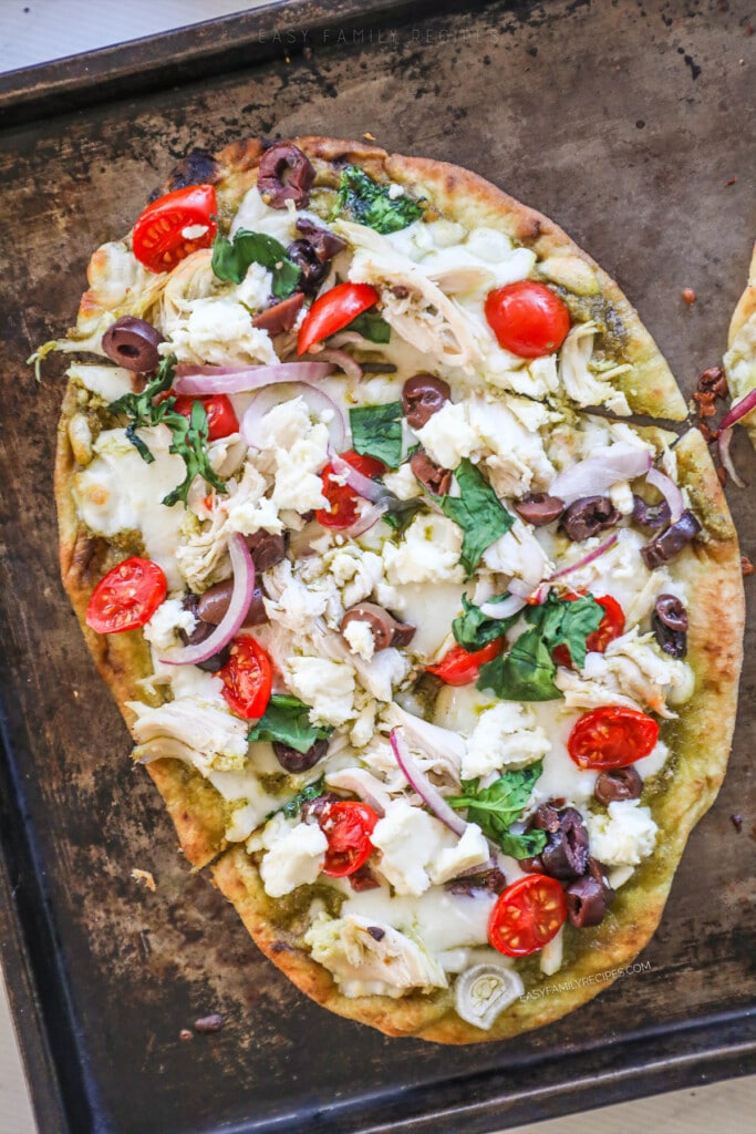 Mediterranean Flatbread with Chicken · Easy Family Recipes